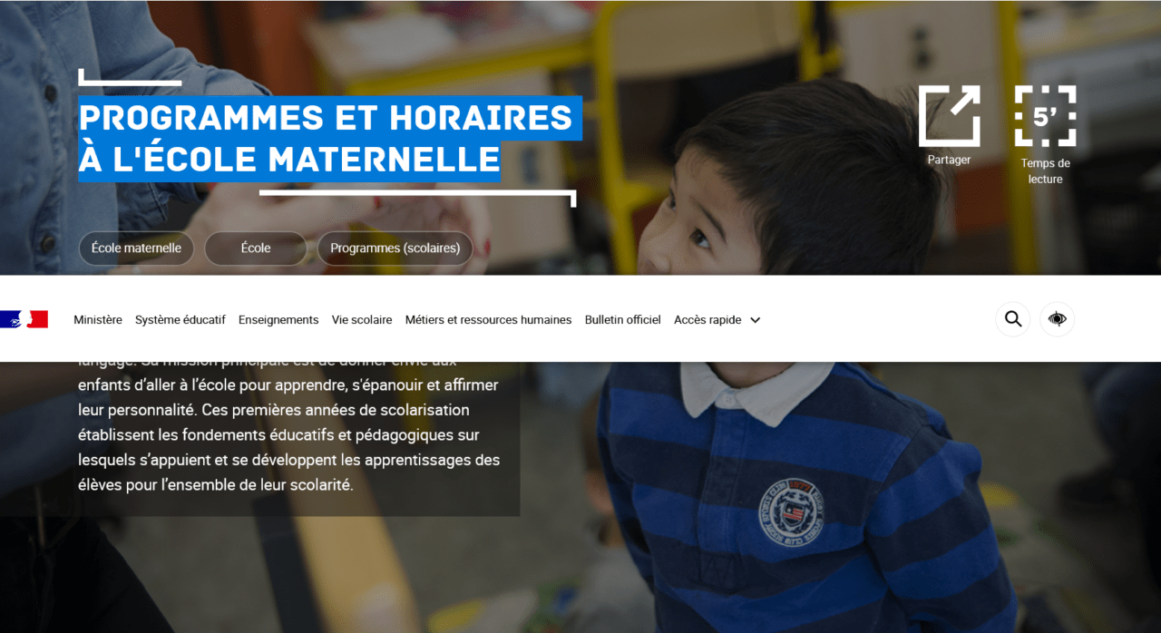 Programmes et horaires à l'école maternelle - Pétale 07